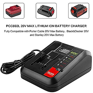 20V MAX Lithium Battery Charger for Porter Cable PCC685L PCC685LP PCC680L PCC692L PCC691L and Black Decker 20V Battery LBXR20 LBX4020