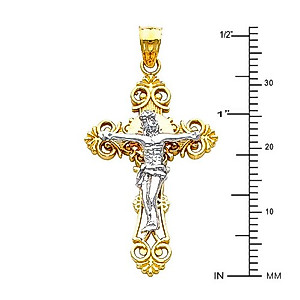 Wellingsale 14K Tri 3 Color Gold Polished Diamond Cut Religious Catholic Gothic Crucifix Charm Pendant