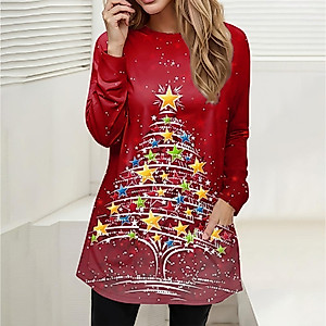 70S Tops for Women Plus Size with Pockets Merry Christmas Tunic Long Shirts to Wear with Leggings to Wear with Leggings Long Sleeve Sweatshirt Graphic Fall Fashion 2023 Trends Outfits Yellow L