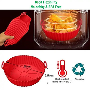 Silicone Air Fryer Liners,Replaces Flammable Parchment Paper, Air Fryer Silicone Basket Non-Stick Safe & Easy to Clean,Reusable.(Top: 8inch, Bottom: 6.75inch, 2 Pack)