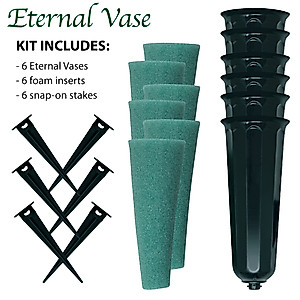 Essentially Yours Memorial Floral Vases with Foam Included - (Green, 6 Pack) | Outdoor In Ground Vases with Stakes, for Fresh and Artificial Flowers