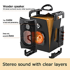 IRUYEE Portable Karaoke Machine Bluetooth Speaker with Microphone,Audio Recording for Indoors & Outdoor,PA System Bluetooth Subwoofer Heavy Bass with FM Radio,Supports TF Card/USB Playback,Black