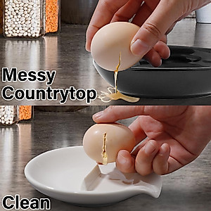 FFQ Egg Cracker & Spoon Holder, Spoon Rest for Kitchen, Ceramic Spoon Holder for Stove Top, Cooking Spoon Holder,Heat Resistant Utensil Rest for Countertop, Dishwasher Safe,White