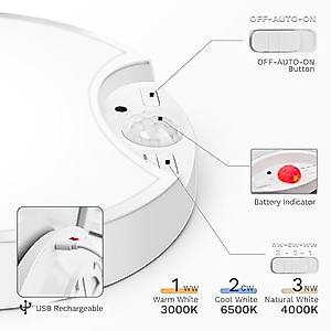 CLAKAP Motion Sensor Ceiling Light, Rechargeable Motion Senor Light with 10 Adjustable Brightness and 3 Color Temperatures, Battery Operated LED Ceiling Light Ideal for Hallway, Porch and Stair