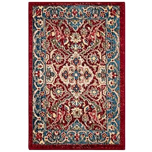 SAFAVIEH Kashan Collection Area Rug - 2' x 3', Red & Blue, Traditional Oriental Design, Non-Shedding & Easy Care, Ideal for High Traffic Areas in Living Room, Bedroom, Dining (KSN307Q-2)