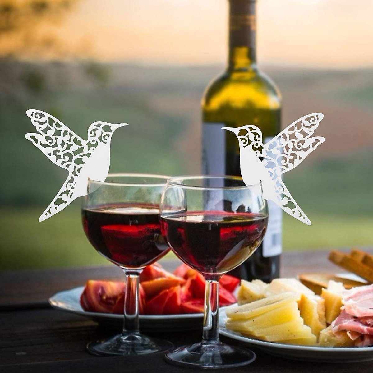 GOTOTOP 50Pcs Bird Shape Wedding Hollow Cup Card Name Place Cards Personalized Table Name Reception Decor Wedding Guest Cards for Wine Glass Banquets Table Decoration White