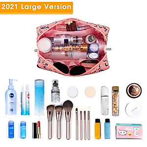 Large Makeup Bag Zipper Pouch Travel Cosmetic Organizer for Women (Large, Leopard)