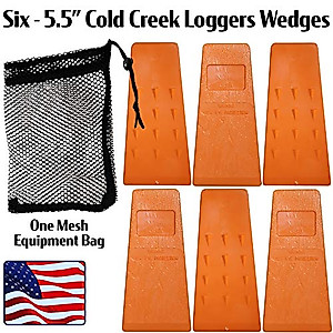 Cold Creek Loggers - Made in The USA! - 5.5" Orange Spiked Tree Wedges for Tree Cutting Falling, Bucking, Felling Wedges Chainsaw Loggers Supplies- Set of 6 Plus Free Carrying Bag