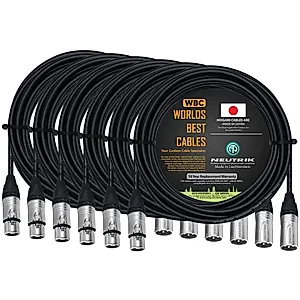 WORLDS BEST CABLES 6 Units - 25 Foot - Balanced Microphone Cable Custom Made Using Mogami 2549 (Black) Wire and Neutrik NC3MXX & NC3FXX Silver XLR Plugs