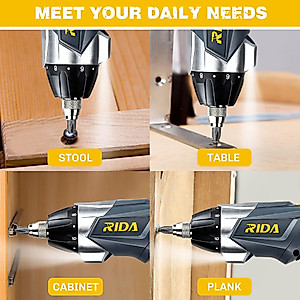 RIDA Cordless Screwdriver 4V Electric Screwdriver Rechargeable Screw Gun Kit w/10+1 Torque & 2 Position Handle, 3 LED work indicator & LED flashlight, 58pcs Accessories and Tool Box New Year presents