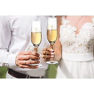 4 Piece Wedding Toasting Flutes and Cake Server Set Wedding Reception Supplies Champagne Glasses Cake Knife Pie Server (Burlap Bow)