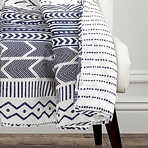 Lush Decor Hygge Geo Reversible Throw | Pattern Geometric Stripe Blanket - 60” x 50”, Navy and White