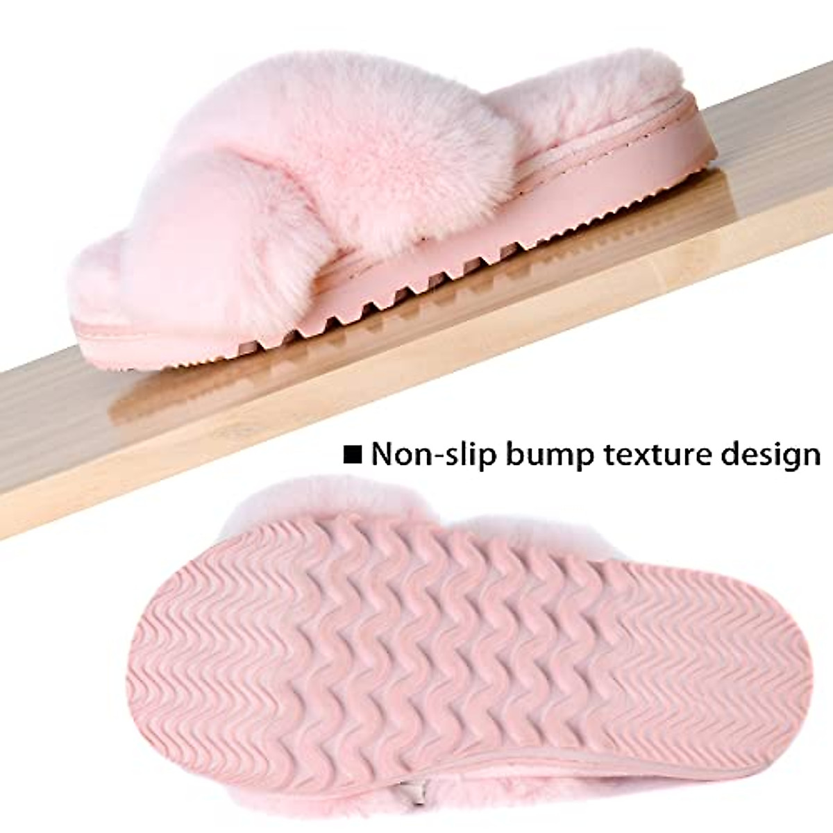 Halendik Womens Cross Band Fuzzy Slippers Fluffy Open Toe House Shoes Cozy Plush Bedroom Slipper Comfy Fashion Wedding Cross Size 9 10