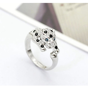 White Gold Plated Animal Leopard Ring with Clear and Black Cubic Zirconia Jaguar Sport Dots Fashion Jewelry for Women (9)