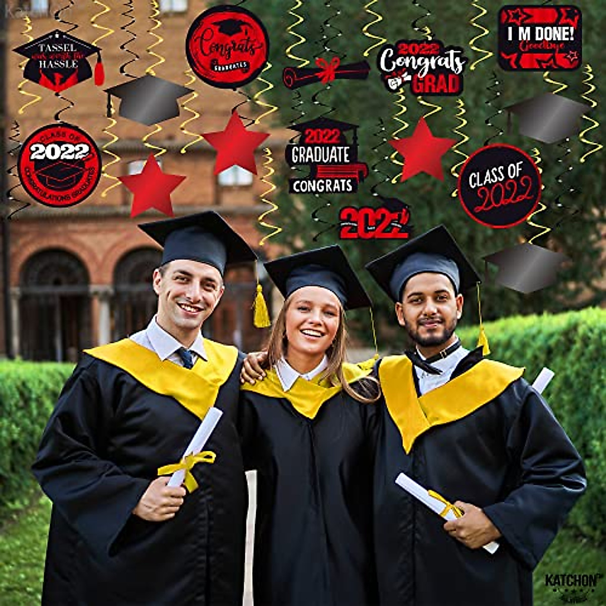 45 Pieces, Red Graduation Hanging Decorations - Large Cutout, No DIY | Graduation Swirls, Red and Black Graduation Decorations 2022, Graduation Hanging Swirls Decorations, Graduation Party Decorations