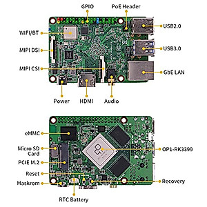 youyeetoo Rock PI 4 Model B SBC Basc RK3399 OP1 Onboard WLAN Bluetooth 5.0 (Rock Pi 4 Model B Plus 4GB LPDDR4 RAM onboard 64GB EMMC)