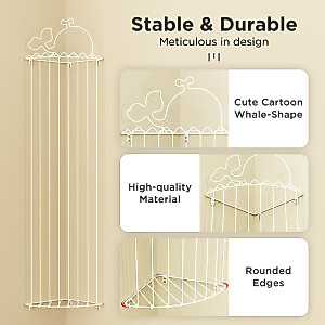 Jripae Stuffed Animal Storage,Stuffed Animal Holder with Adjustable Length,Corner Shelf for Kids Room Decor,Soft Toy Storage Organizer for Living Room,Bedroom,Nursery,Playroom,Kids Room(Ivory White)