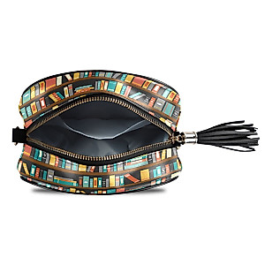 ALAZA Library Book Shelf PU Leather Small Women Crossbody Shoulder Bag Purse Wallet with Adjustable Chain Strap