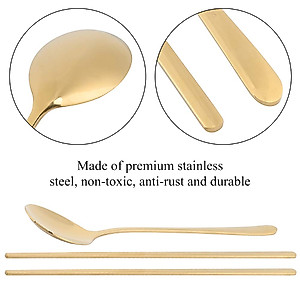 QANYEGN 304 Stainless Steel Spoon and Chopsticks, Flat Long Handle Chopsticks and Spoon Set with Gift Box, Korean Tableware Set for Home Kitchen, Restaurant(Gold)