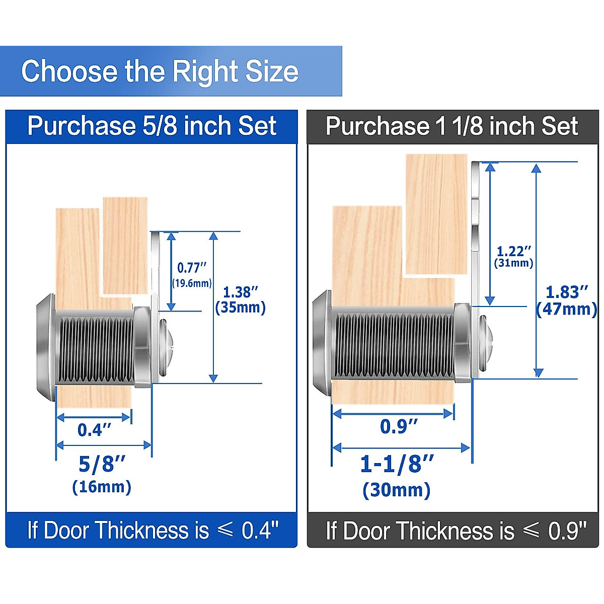Sissinda Cam Locks Cabinet Locks Keyed Alike,1-1/8Inch Cylinder Fits on 0.9Inch Max Panel Thickness,Secure Drawer RV Camper Trailer,Zinc Alloy(1-1/8Inch 12Pcs)
