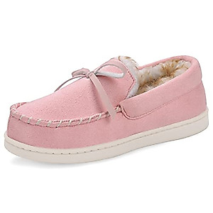 VONMAY Kids Slippers Boys Girls Moccasins House Shoes with Comfy Faux Fur Lining Memory Foam Slipper, Pink