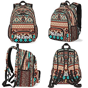 Herdesigns Aztec Print Custom Backpack for Men Women Adult Aztec Geometric Personalized Lightweight Casual Laptop Backpack Customized Computer Hiking Gym Travel Travel Daypack with Name