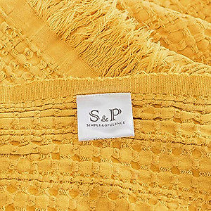 Simple&Opulence 100% Cotton Throw Blanket for Couch, Bed, Waffle Weave Knit Blanket with Tassels, Soft Lightweight Pre-Washed Breathable Cozy Blanket Farmhouse Decoration for All-Season (Gold Yellow)