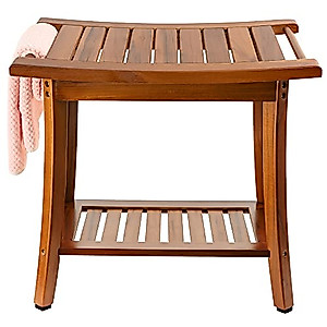 Utoplike Teak Shower Bench Seat with Handles and Wood Shower Foot Stool for Shaving Legs Portable Wooden Spa Bathing Stool