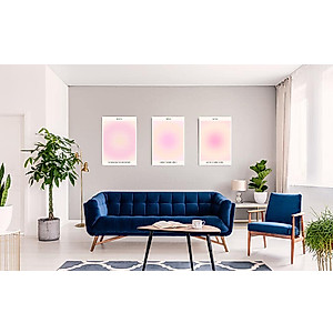 Positive Aura Posters Set Of 3 Pink Trendy Grainy Gradient Spiritual Poster Canvas Decor Wall Art Paintings for Room Aesthetic Inspirational Quotes Abstract Minimalist Y2k Style Room Wall Decor for Bedroom Office（16x24inx3 Unframed）