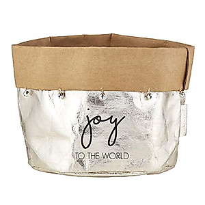 Creative Brands Christmas Washable Paper Basket/Holder, 6.5 x 6-Inches, Metallic-Joy to The World