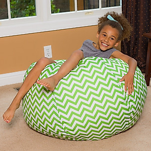 Posh Creations Bean Bag Chair for Kids, Teens, and Adults Includes Removable and Machine Washable Cover, Chevron Green and White, 38in - Large