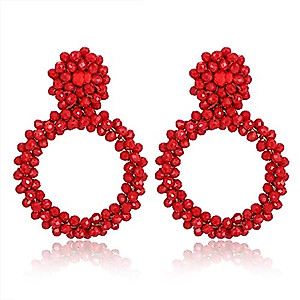 ZITULRY Statement Drop Earrings for Women Drazy Beads Dangle Earrings Wrapped Beads Earrings (Red)