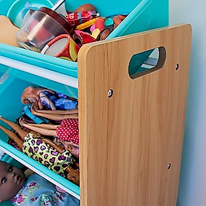 Humble Crew, Natural Wood/Aqua 12 Bin Toy Storage Organizer