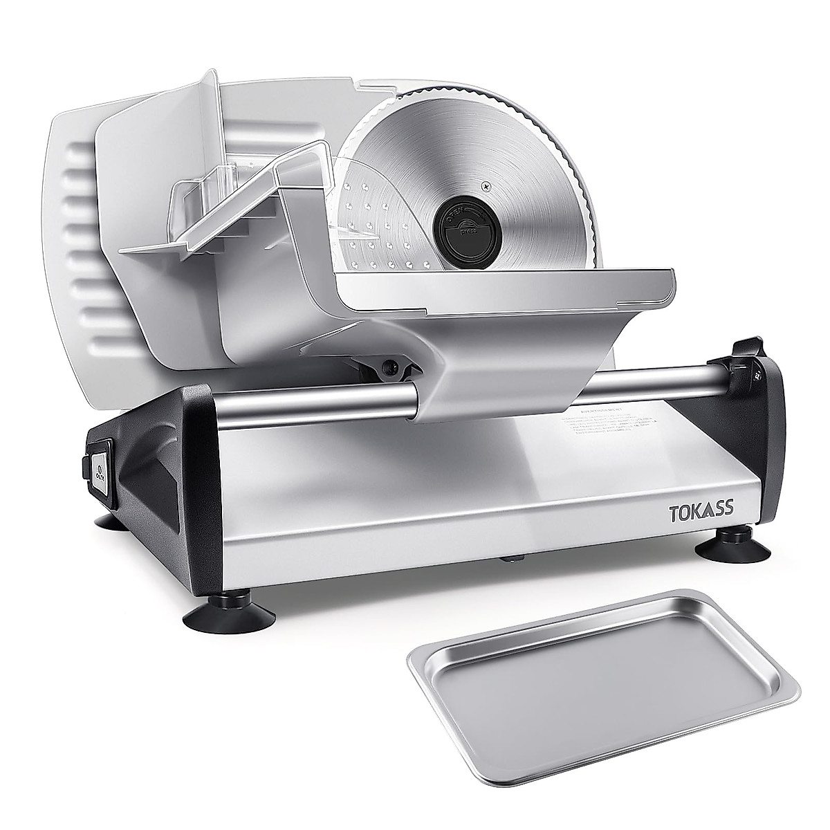 Meat Slicer,TOKASS Electric Deli Food Slicer with Removable 7.5’’ Stainless Steel Blade, Adjustable Thickness Meat Slicer for Home Use, Child Lock Protection, Easy to Clean, Food Slicer Machine-Silver