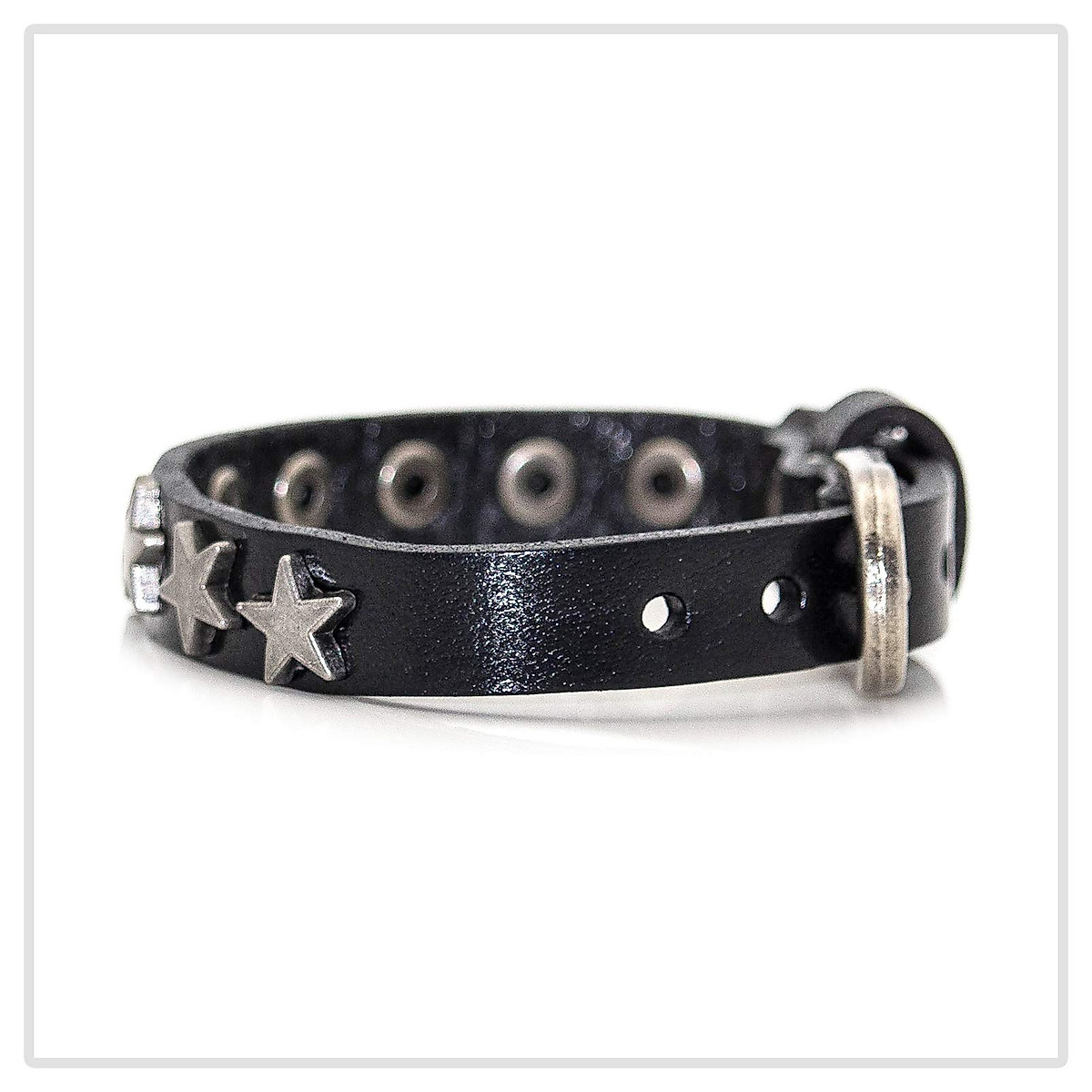 Mgutillart Punk Vintage Alloy Belt Buckle Bracelet Star Leather Cuff Bracelet(Black)