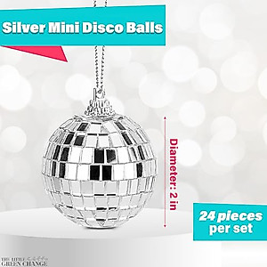 24Pcs Mini Disco Ball Party Decorations - Silver Mini Plastic Ornaments Small Disco Balls Valentines Tree Decorations for Wedding - 2" for Disco Party Decorations Holiday Tree Wedding Party Festival