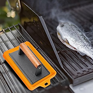 AJinTeby Square Cast Iron Smooth Grill Meat Press & Silicone Mat, Griddle Press Kit for Cooking, Barbecue, Blackstone Camp Chef Pitboss Weber Griddle Gril