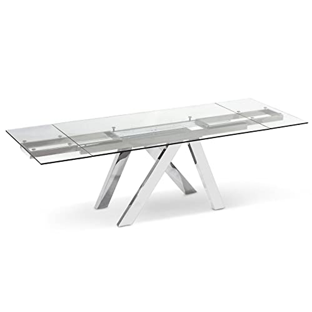 Zuri Furniture Cruz Expandable Modern Dining Table with Clear Glass Top