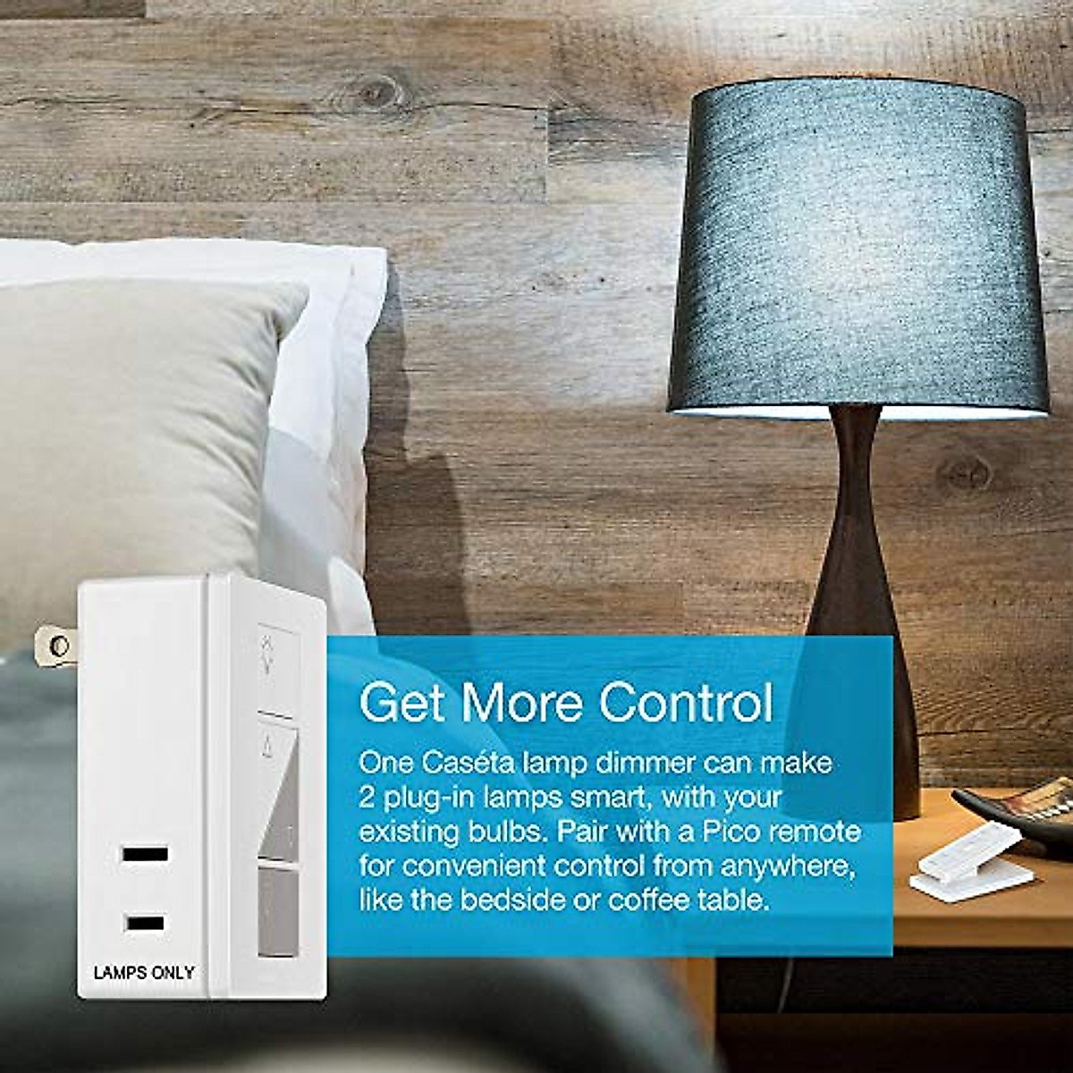 Lutron Caseta Smart Start Kit for Lamps, Plug-In Lamp Dimmer with Smart Bridge and Pico remote, Compatible with Alexa, Apple HomeKit, and the Google Assistant | P-BDG-PKG1P | White