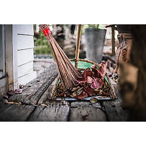 1 Piece of 32 inch Multi-Surface Sturdy Outdoor Authentic Coconut Leaf Broom Asian Heavy Duty Broom Thai Natural Coconut Leaf Broom (Country Rustic)