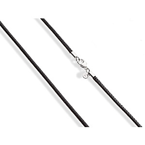 Miabella Genuine 2mm Black or Brown Italian Leather Cord Chain Necklace for Men Women with 925 Sterling Silver Clasp Made in Italy (Black, 18)