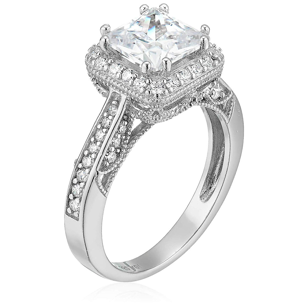 Sterling Silver Pave mm Princess Cut Cubic Zirconia Engagement Ring