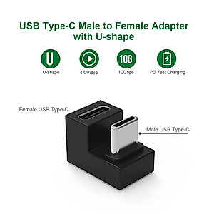 2PCS 180° USB C Female to Male Adapter. Type C U-Shape Converter Support 4K Video & Audio, 10Gbps Data Transfer & PD Fast Charger for All USB Type-C Phone Laptop Tablet. (Black)