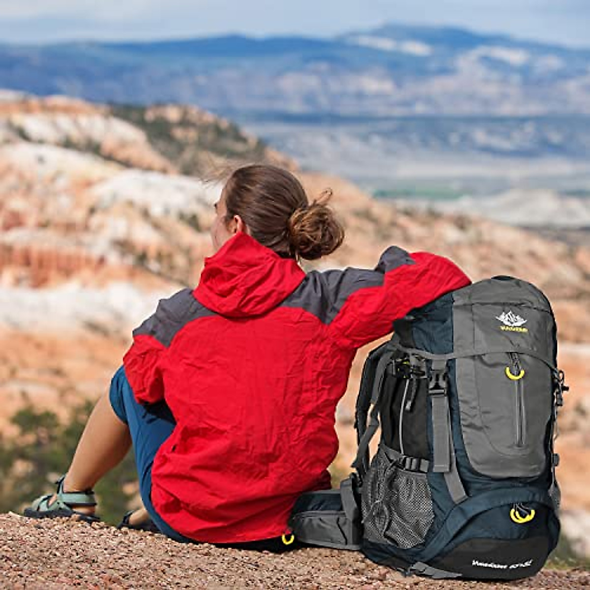 Esup 70L Hiking Backpack Camping Backpack Backpacking Backpack, Mountaineering Backpack with 65L+5L Rain Cover (Dark Blue)