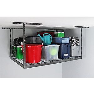 MonsterRax Overhead Garage Storage Rack - Heavy Duty Racks for Garage with 500 lb Capacity, Easy Garage Shelving, Adjustable Storage Rack, Ceiling Mount Storage Shelves 4x6 Hammertone (24"-45")
