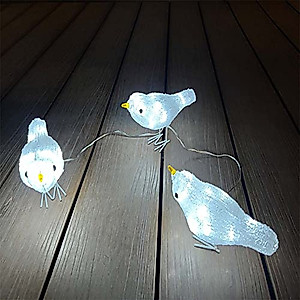Acrylic String Birds 3 PCS Lighted Cool White Xmas Decorations Indoor Outdoor Holiday Decorations for Yard Garden Bar Party Cute Birthday Gifts Timer Battery Operated G-B006A
