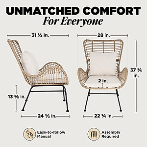 IDZO Patio Wicker Set of 2 Outdoor Dining Chairs, 500lbs, Beige