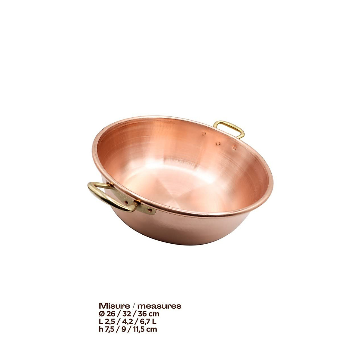 CREARTISTIC 100% Made in Italy - Copper Jam Pan – 10,2 x 3 inch – 2.6 Quart – Copper pan to make homemade jam – Pan with 2 handles – Handmade – Pure Copper – Hand hammered