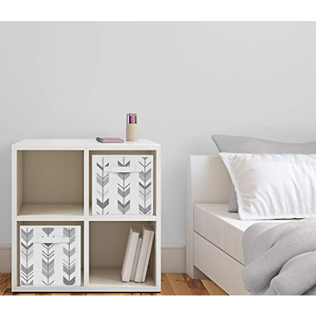Sweet Jojo Designs Grey and White Woodland Mod Arrow Organizer Storage Bins for Collection - Set of 2