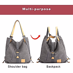 Eamom Tote Bag for Women Aesthetic Convertible Backpack Canvas Shoulder Bag School Tote Bag (Gray)